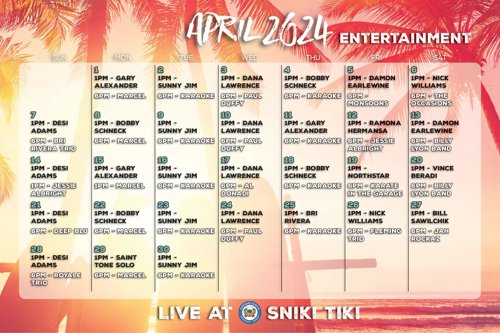 Events Calendar - Captain Curt's Crab & Oyster Bar