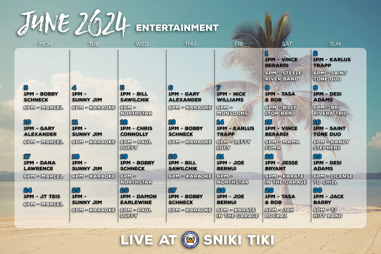 Events Calendar - Captain Curt's Crab & Oyster Bar